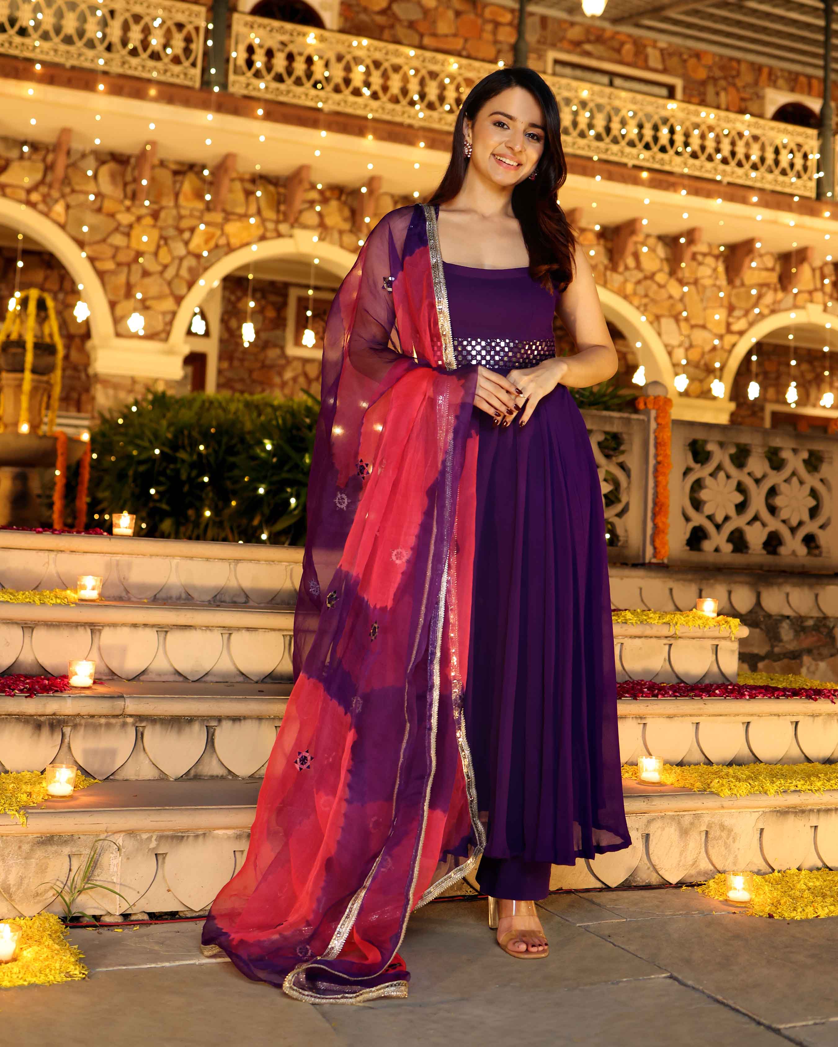 Shop Majestic Mirror Purple Georgette Suit Set for Women Online in ...