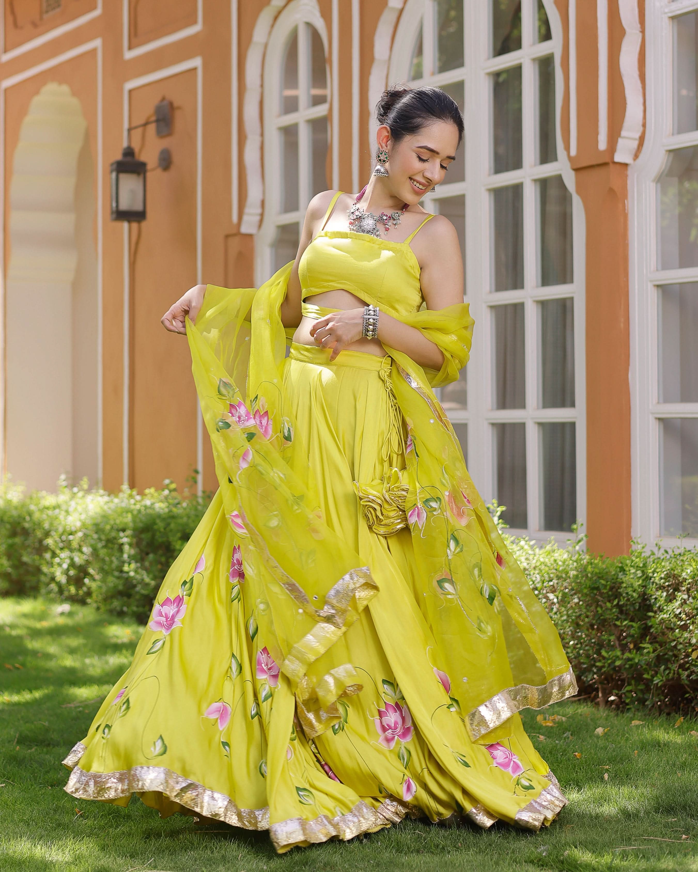 Shop Kaleena Handpainted Satin Lehenga Set for Women Online in India at ...