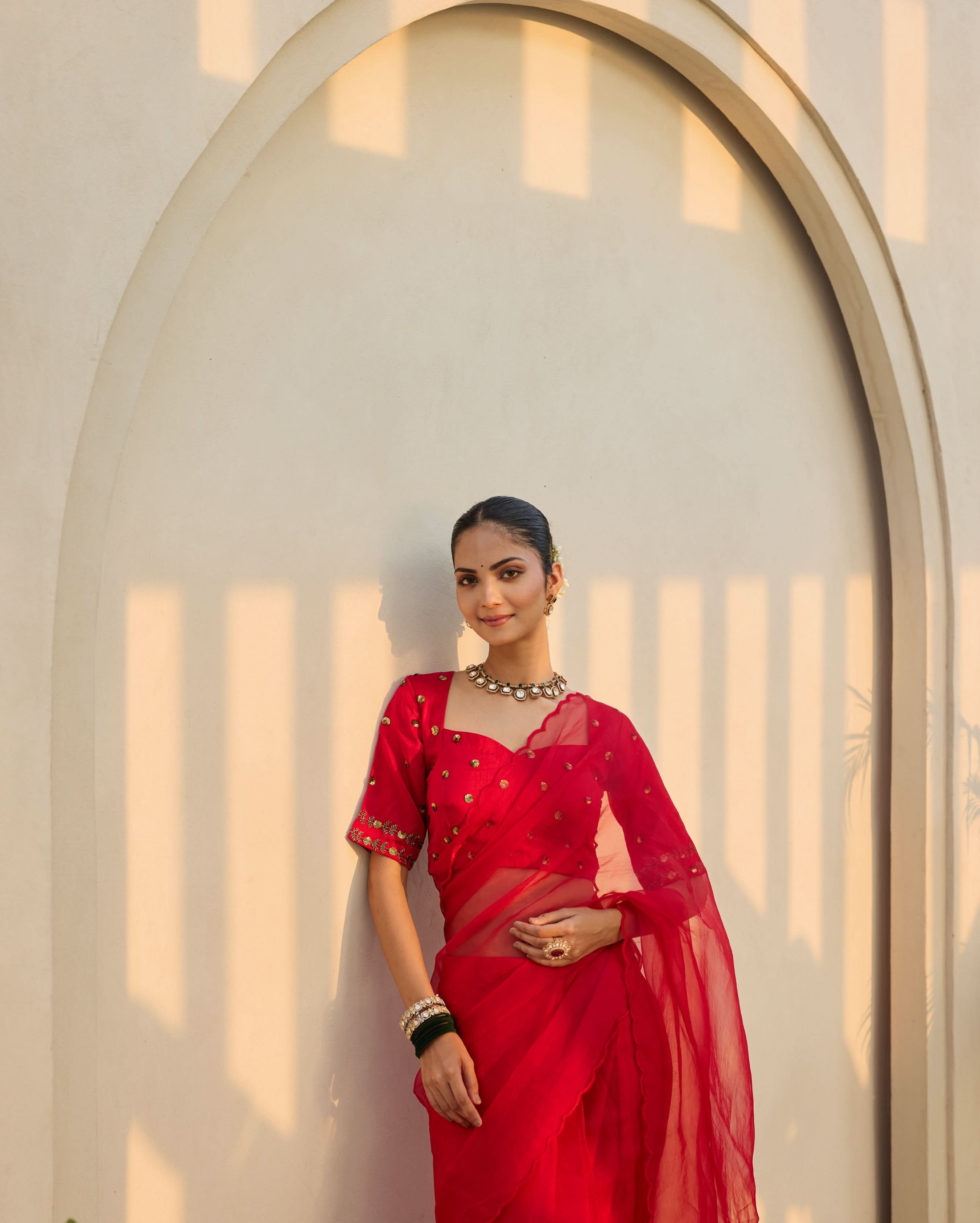 Shop Wildflower Muse Red Silk Embroidered Blouse for Women Online in ...