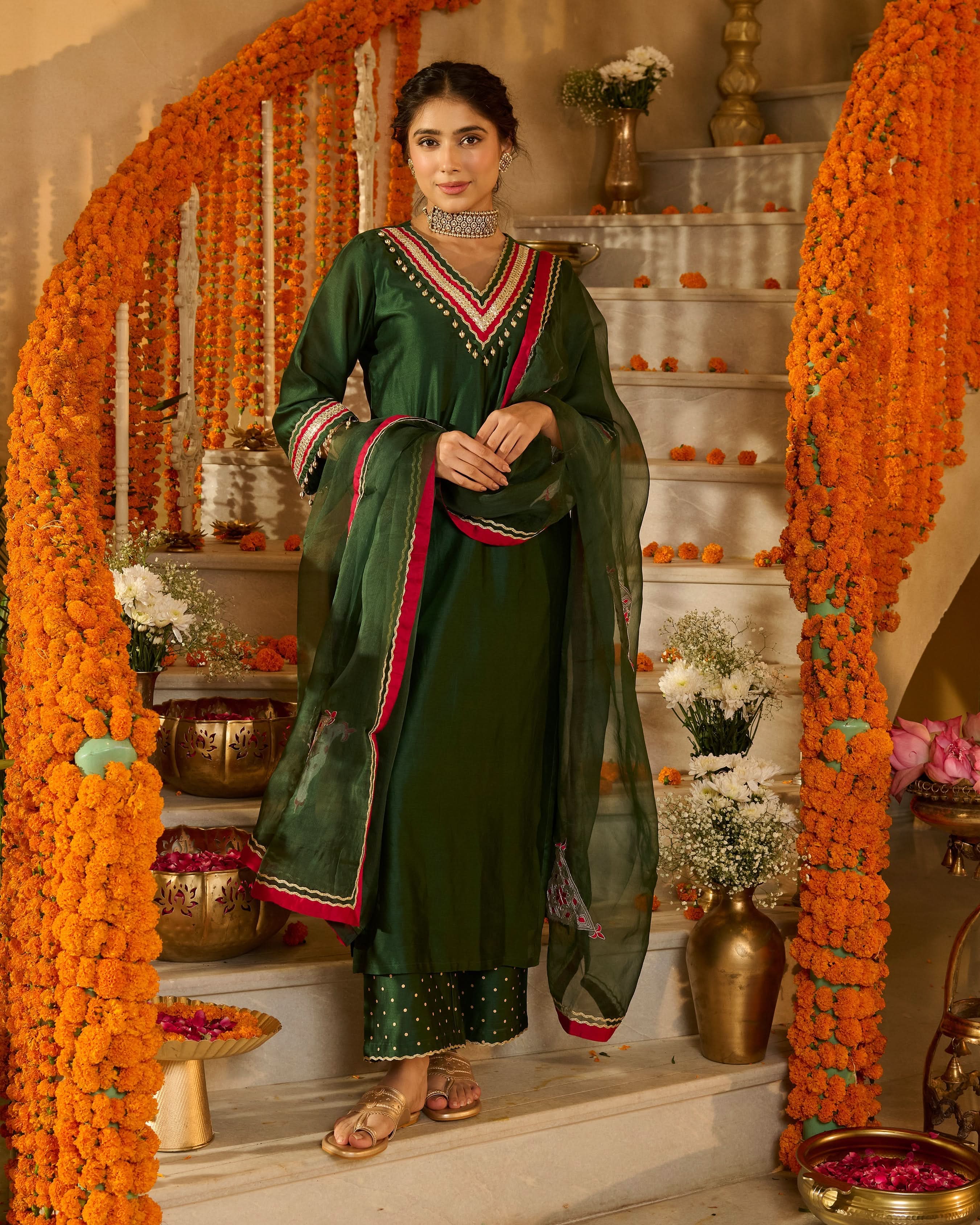 Shop Divyana Green Solid Chanderi Suit Set for Women Online in India at ...