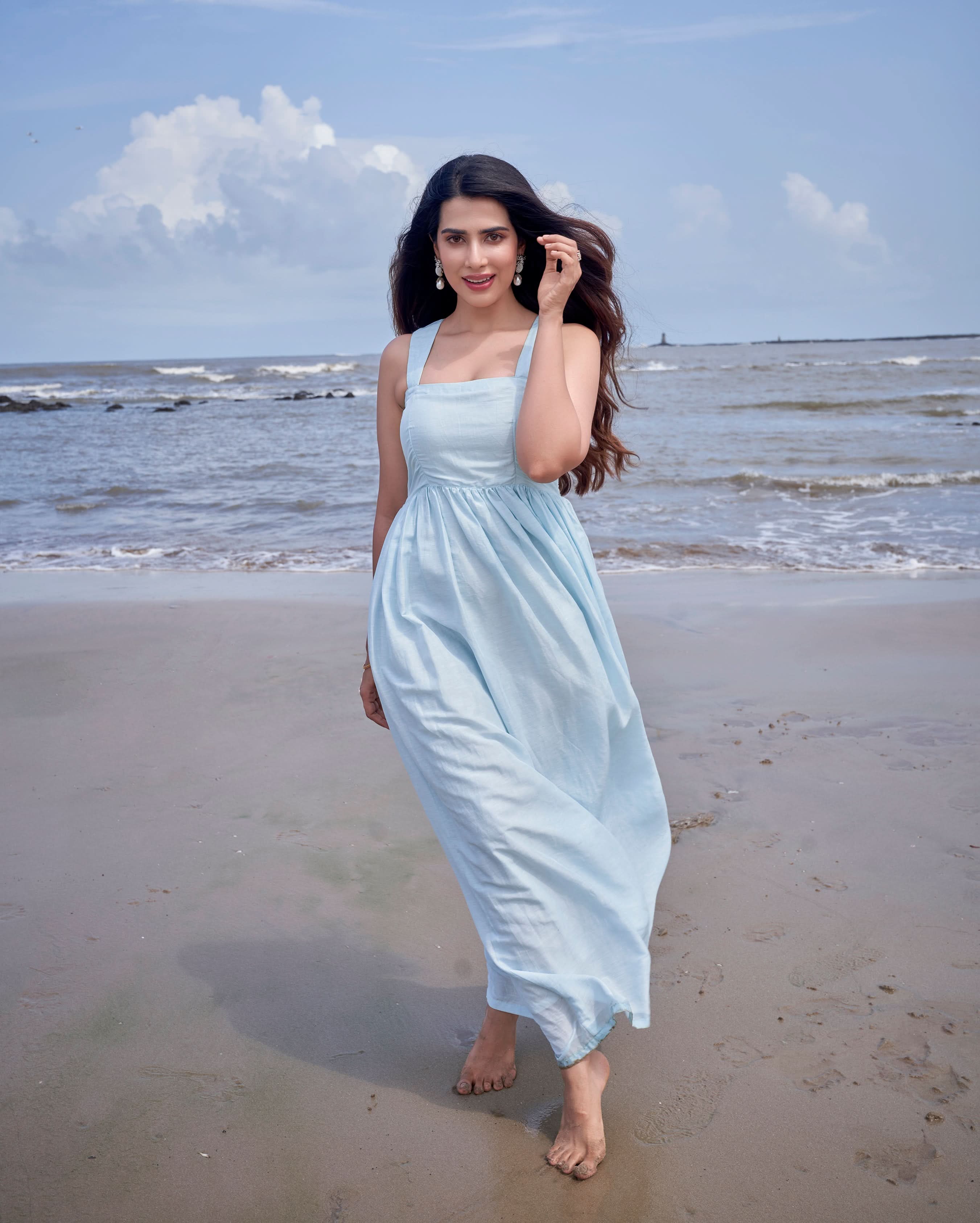 Shop Nimbus Sky Blue Solid Cotton Dress for Women Online in India at Aachho