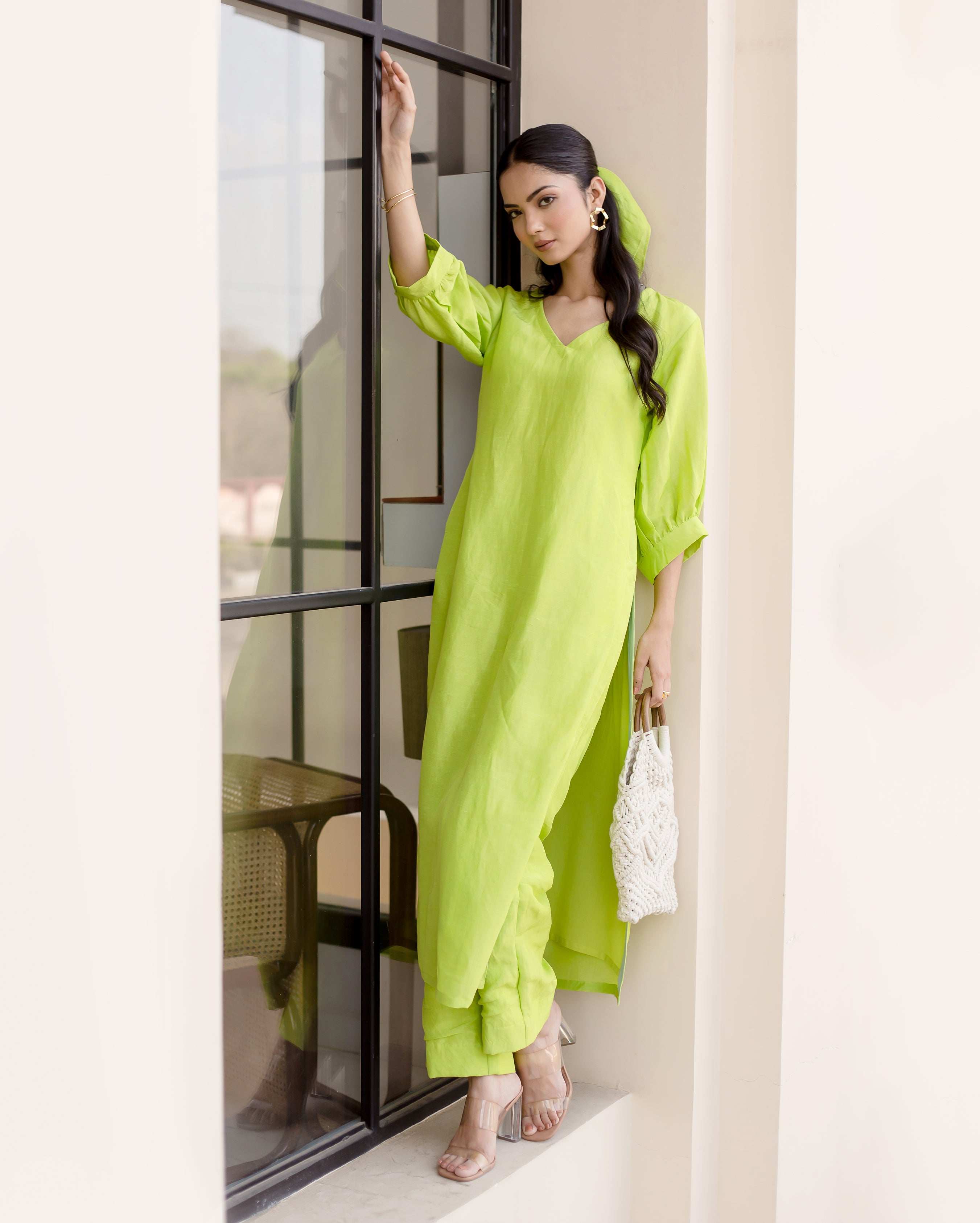 Shop Lush Green Solid Linen Georgette Coord Set for Women Online in India at Aachho