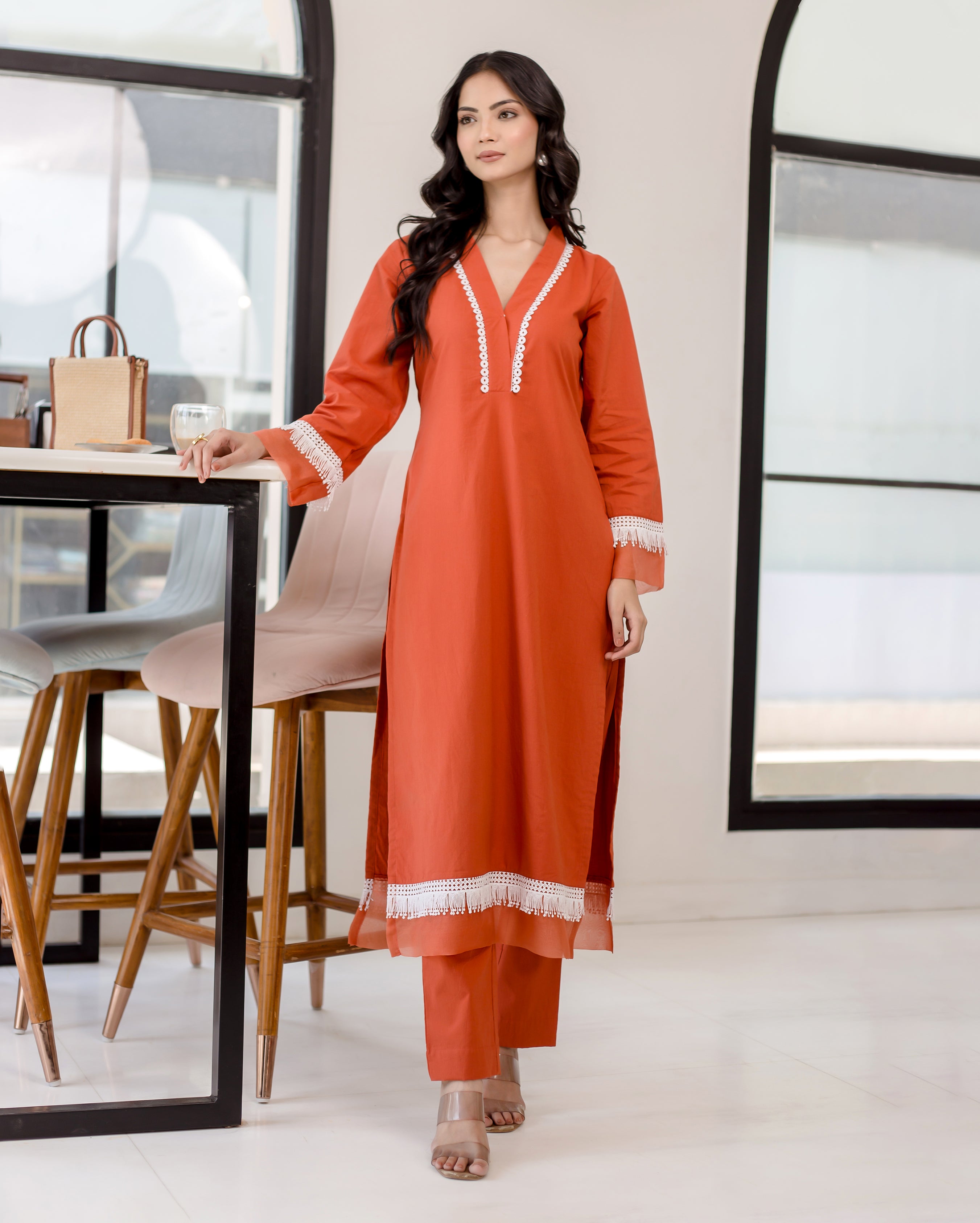 Shop Rufous Orange Solid Cotton Coord Set for Women Online in India at Aachho