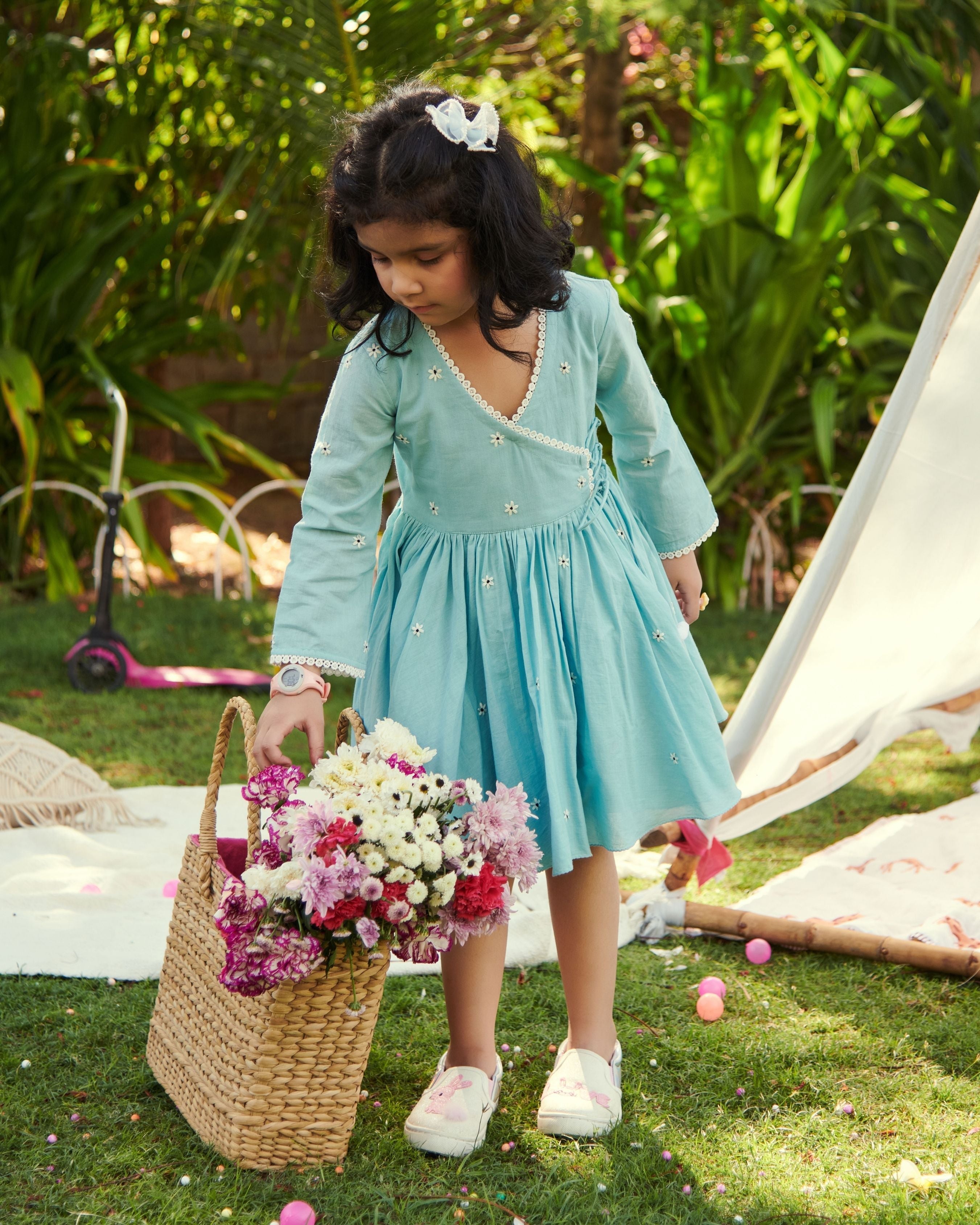 Shop daisy embroidered cotton dress for Girls online in India at Aachho